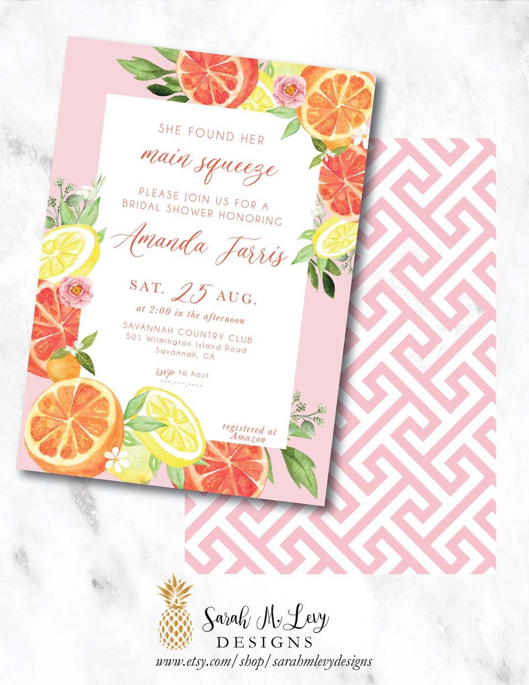 Citrus Preppy Bridal or Baby Shower With Watercolor Oranges, Lemons and ...
