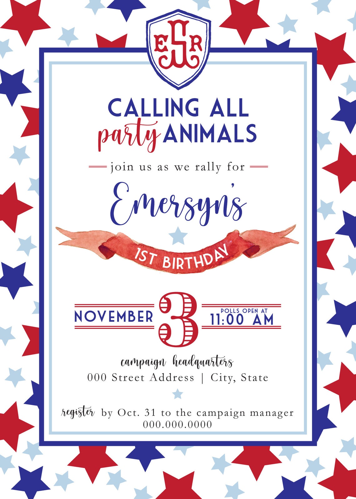 Election Themed Patriotic Campaign Political Birthday Party Invitation ...
