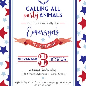 Election Themed Patriotic Campaign Political Birthday Party Invitation ...
