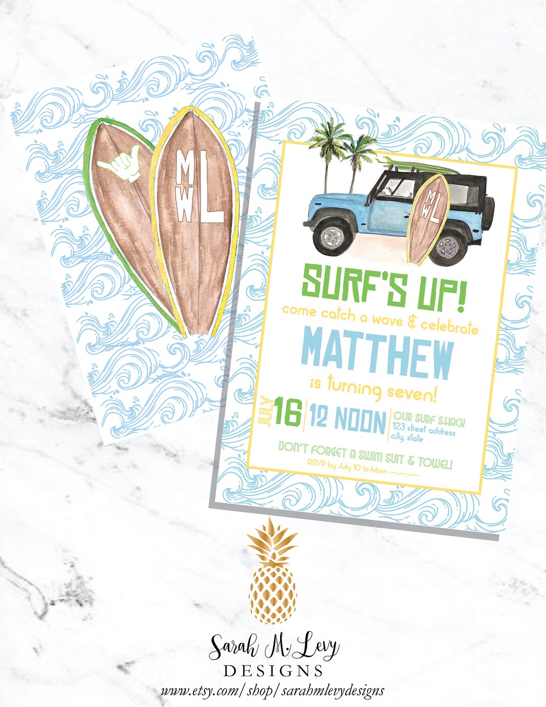 Preppy Vintage Surf Shack Surfer Theme Birthday Party Invitation With ...