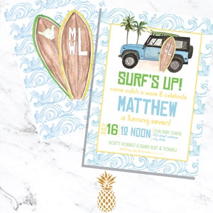 Preppy Vintage Surf Shack Surfer Theme Birthday Party Invitation With ...