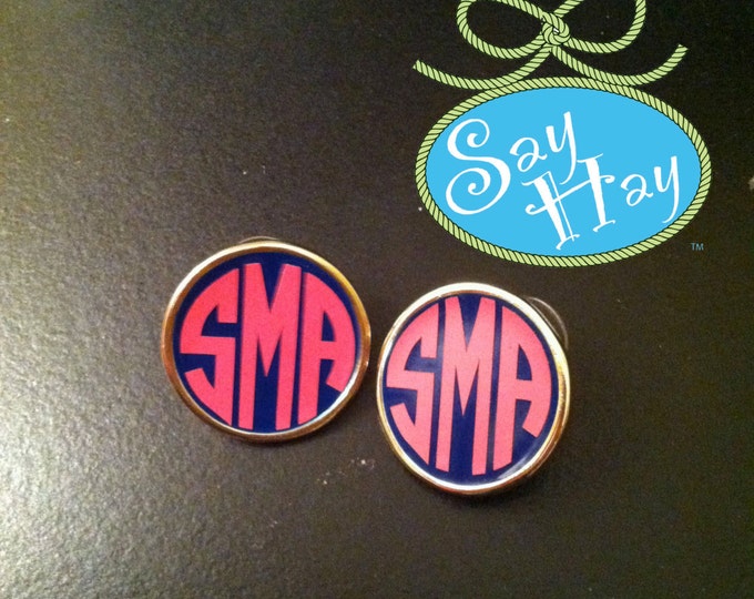 Preppy Enamel Disc Monogram Earrings - Etsy
