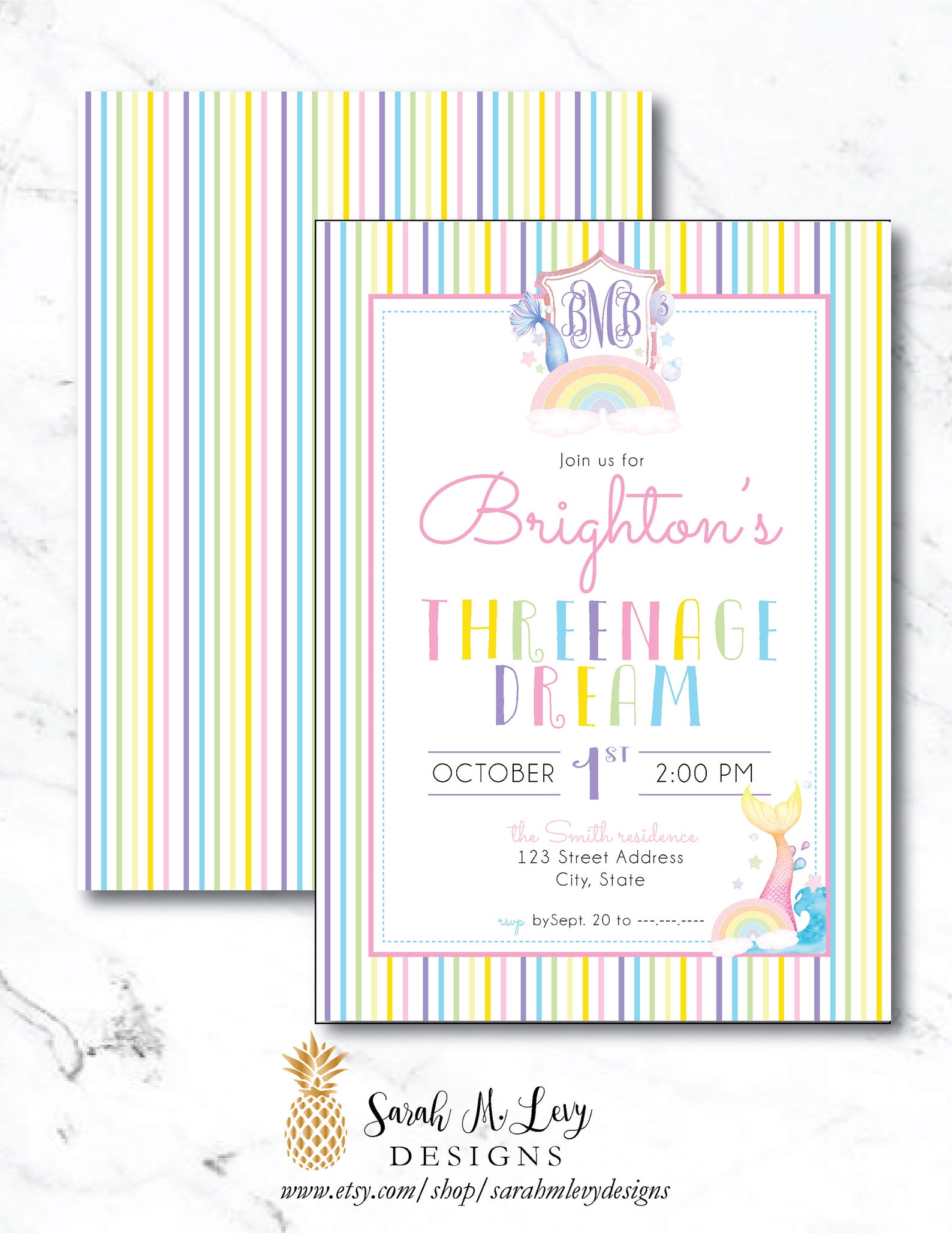 Threenage Dream Preppy Monogram Watercolor Party 3rd Birthday ...