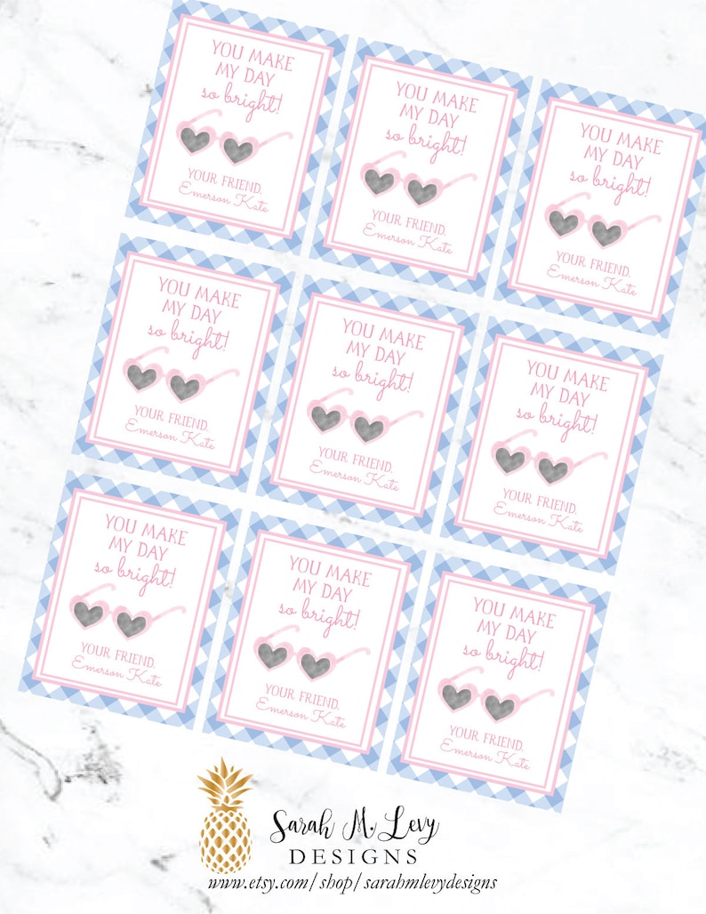 Printable Digital Valentine Tags Preppy Sunglasses Shades Watercolor - Etsy