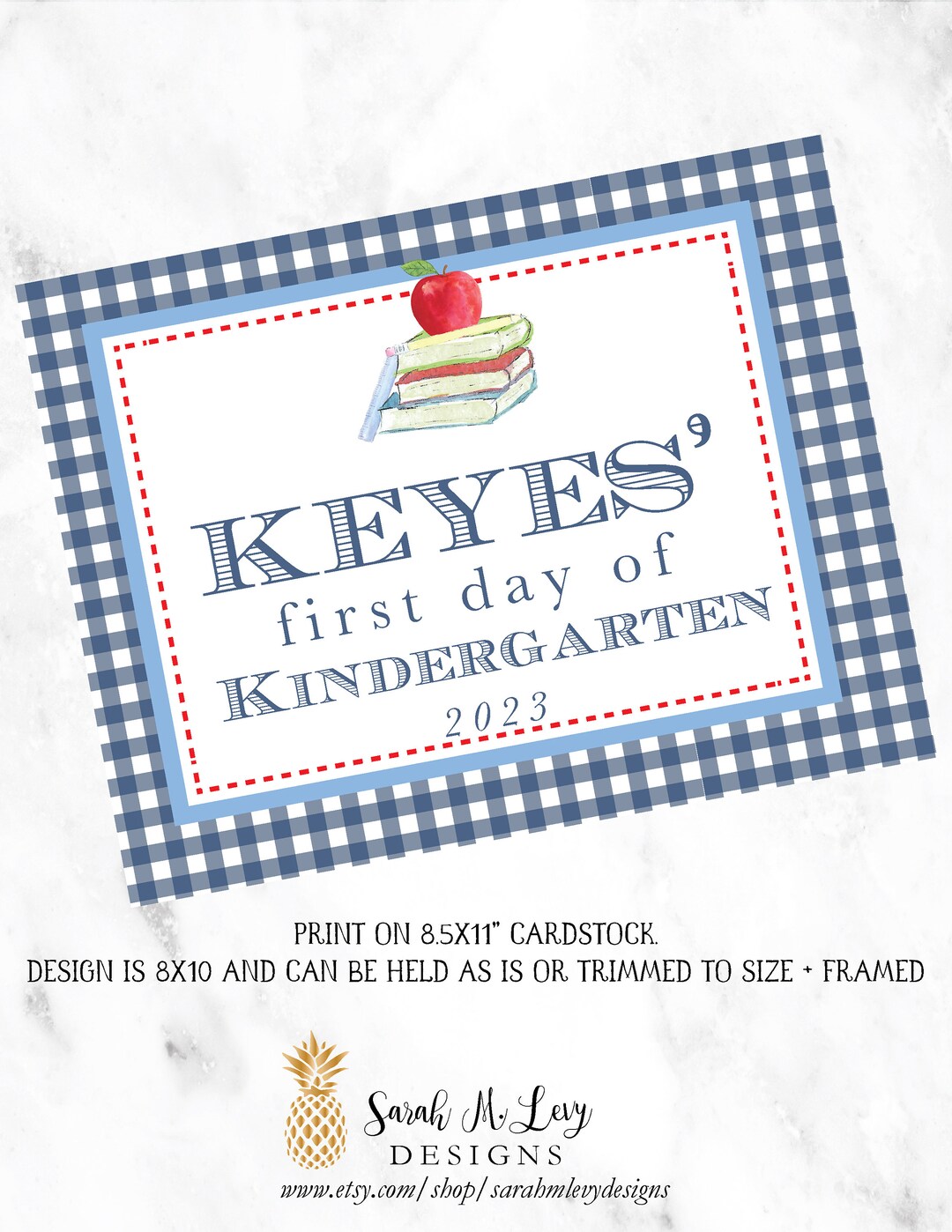 Printable Personalized Back to School First Day With Gingham and ...