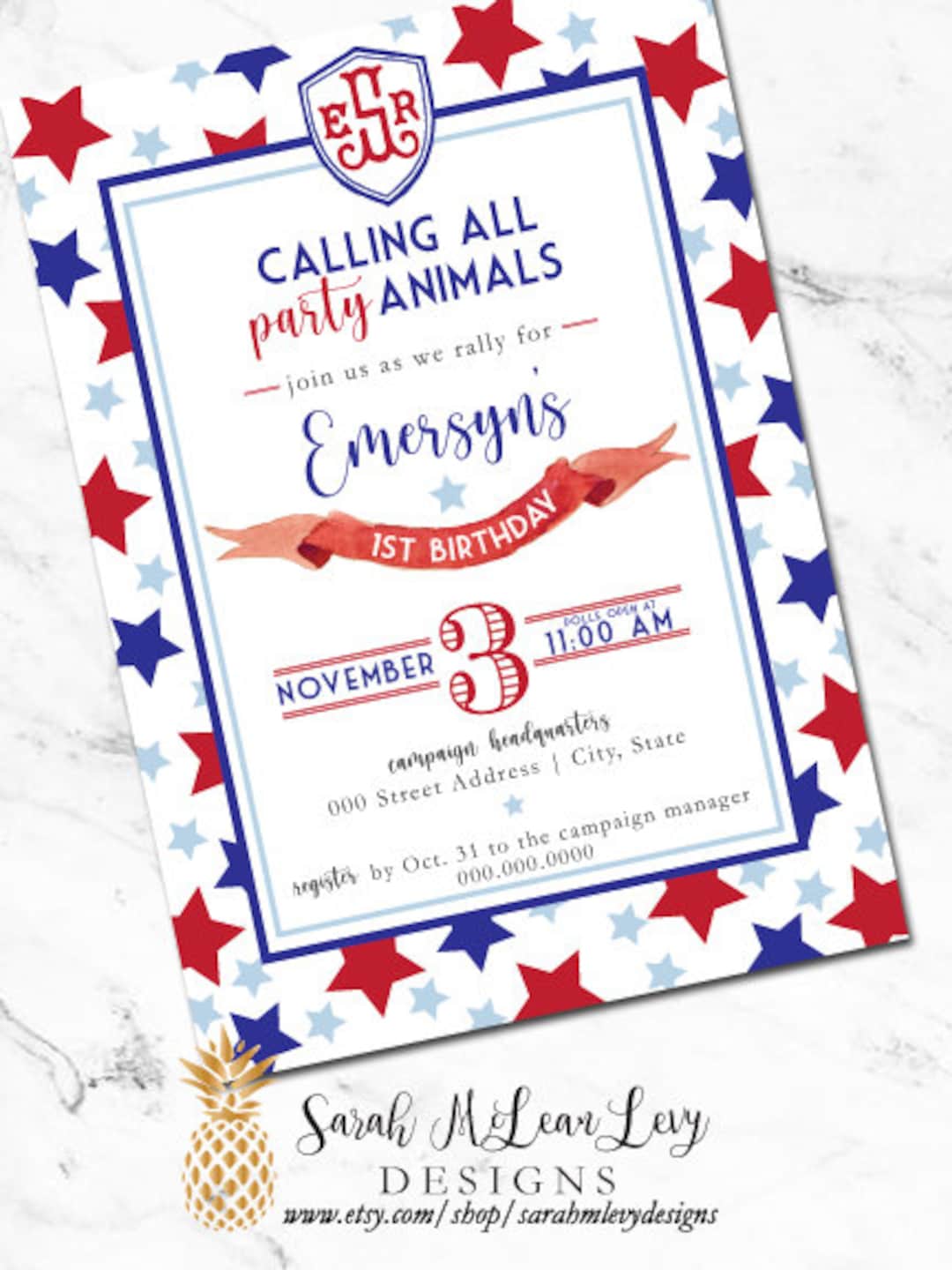 Election Themed Patriotic Campaign Political Birthday Party Invitation ...