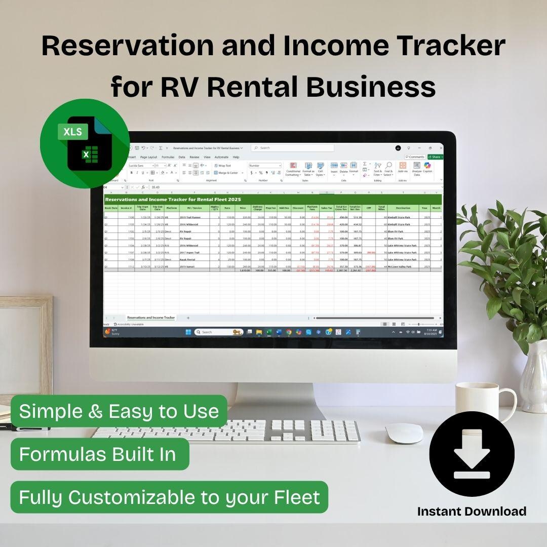 RV Rental Reservation & Income Tracker Excel Sheet - Etsy