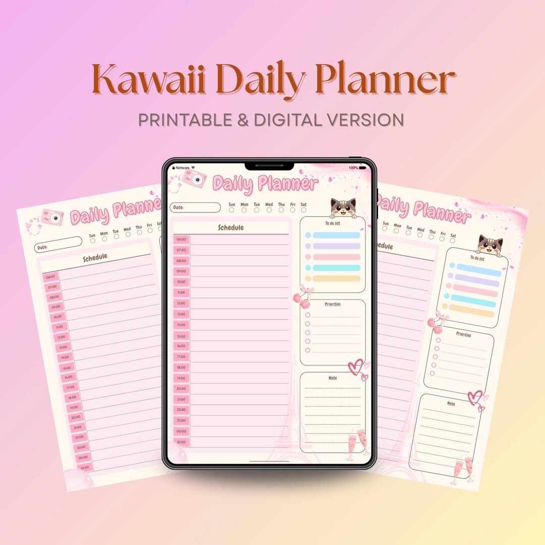 Kawaii Daily Planner | Printable & Digital | Cute Pink Aesthetic | A4 ...