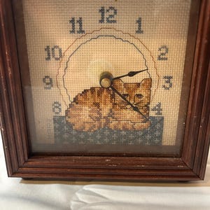 Vintage Wood Frame Cross Stitch Cat Kitten Clock Tested & Works - Etsy