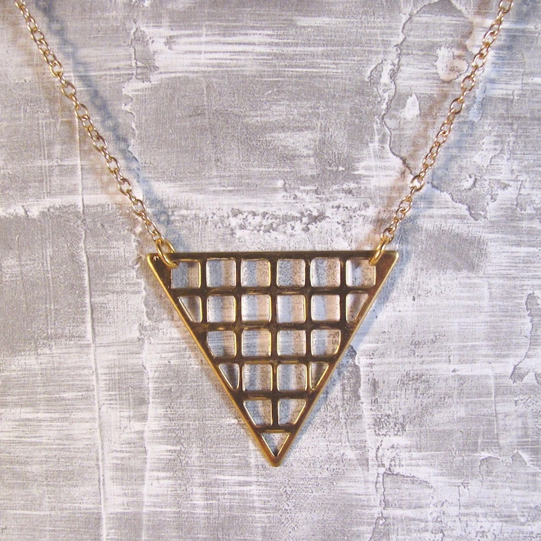 Trigraph - Triangle Necklace in Gold Brass Color Metal With Amazonite ...