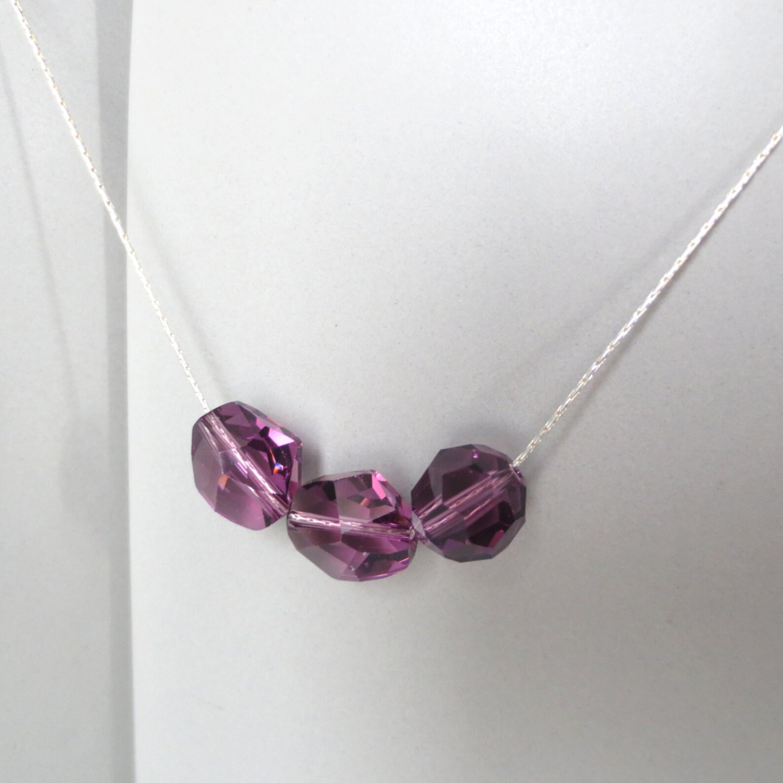 Perse Purple Amethyst and Crystal Sterling Silver Multifaceted ...