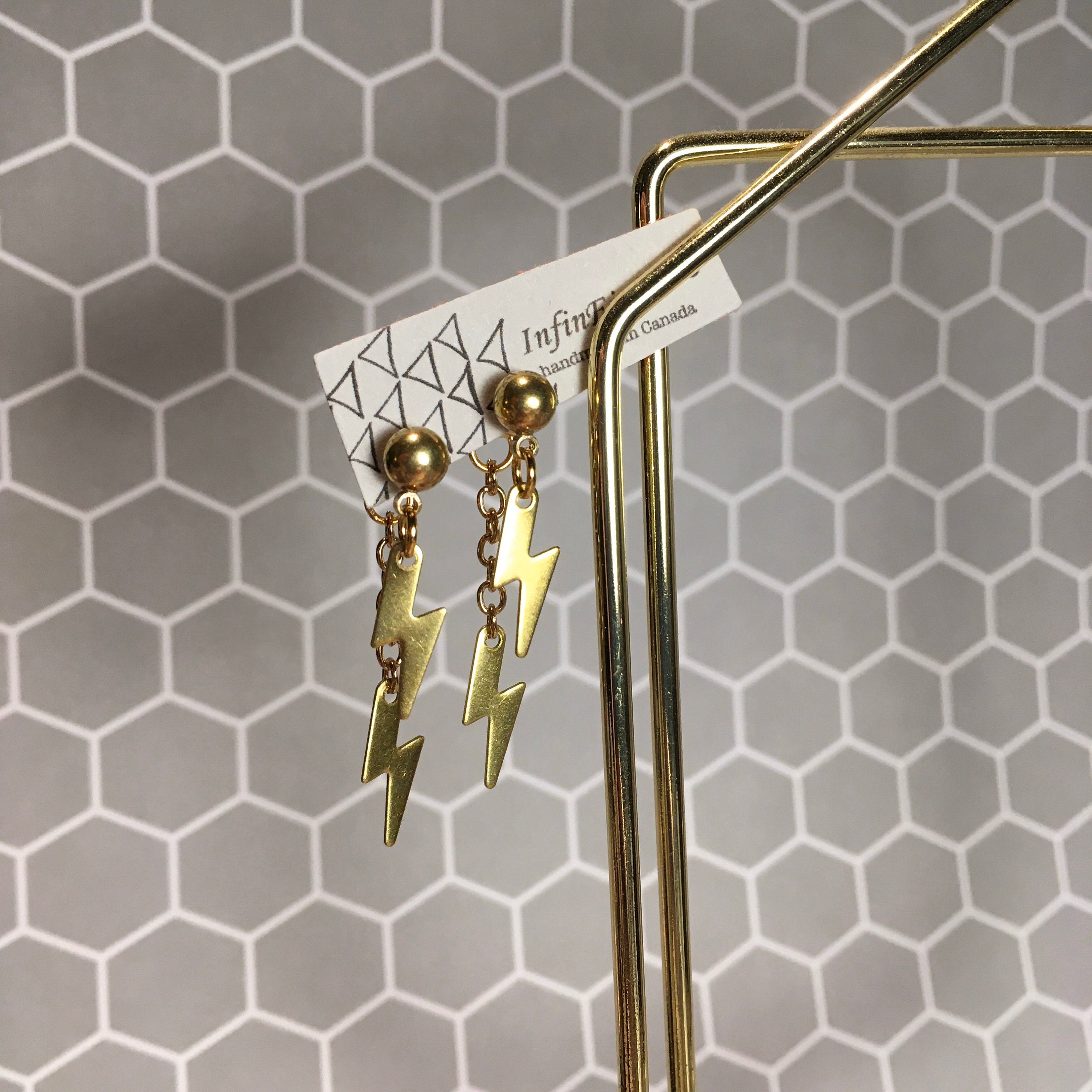 Victor Brass Lightning Ear Jacket Earrings Double Pair With - Etsy