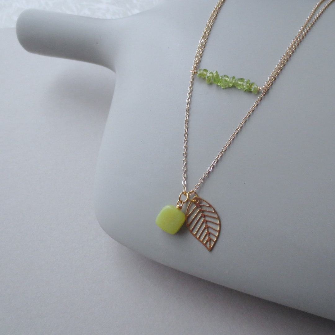 Sessile - Two Tier Gold Tone Double Strand Chain Necklace; Chartreuse ...