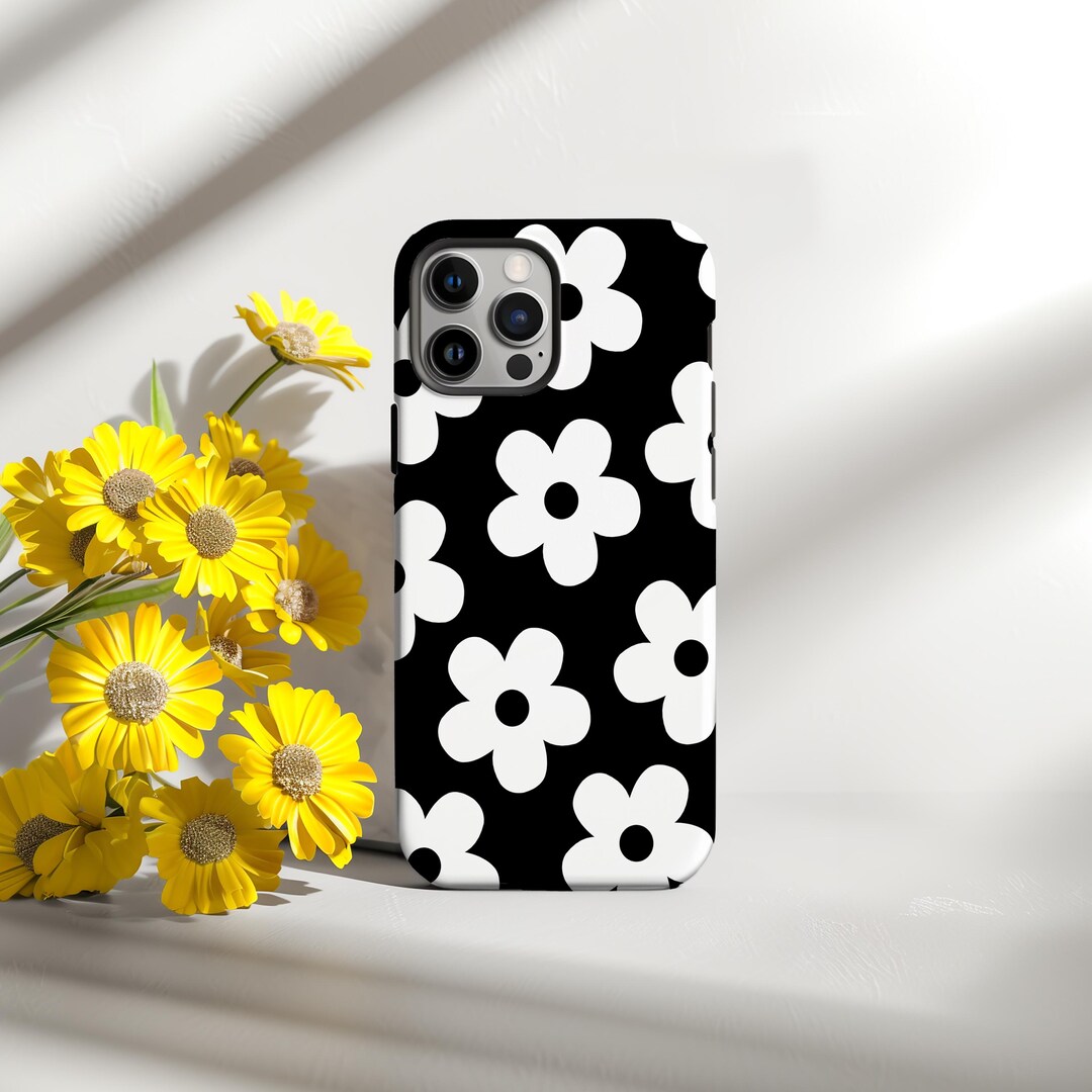 Black and White Flower Pattern iPhone Case, Protective Phone Case - Etsy