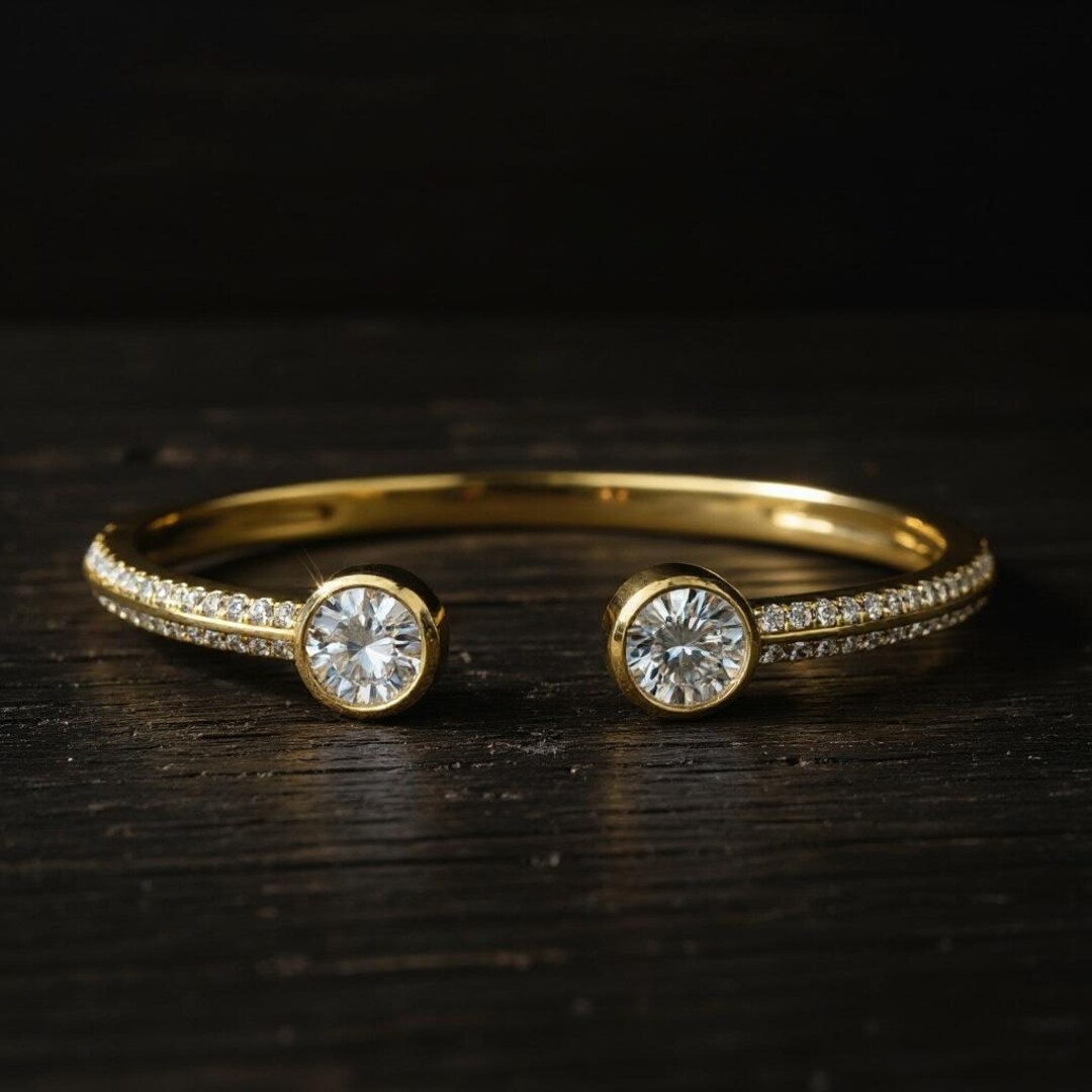 Diamond Open Adjustable Cuff Bangle, 18k Gold Plated, Unique Bridal ...