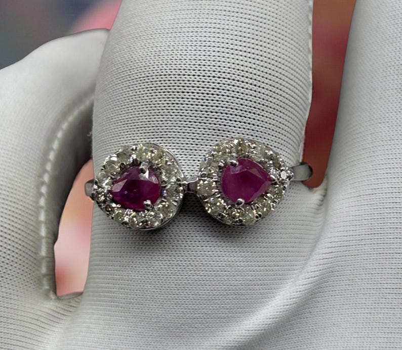 Buy Ruby With Diamond Cluster Ring Two-stone Ruby Ring Anniversary Gift ...