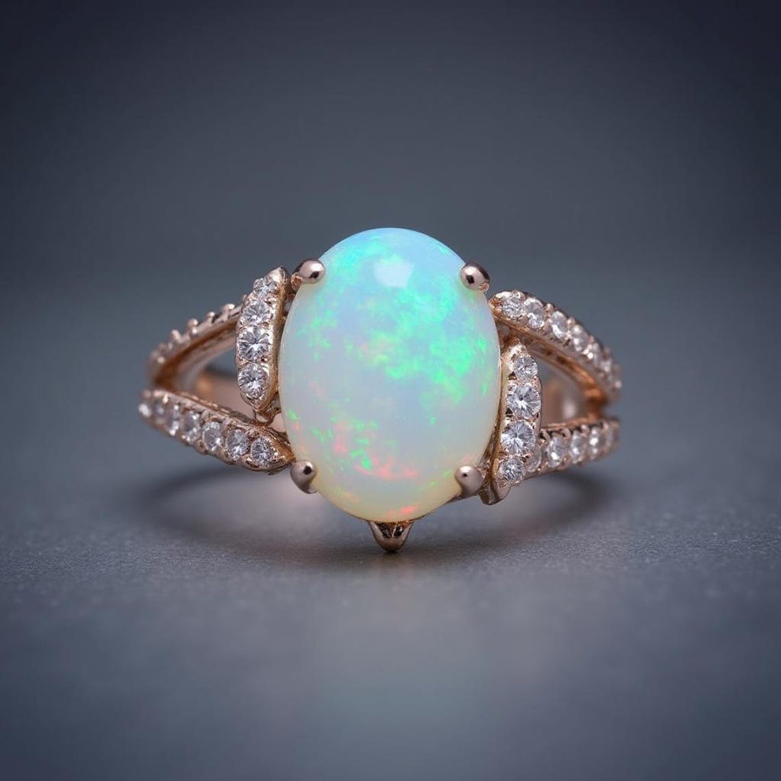 Rose Gold Opal Engagement Ring: Moissanite Accents, Sterling Silver - Etsy
