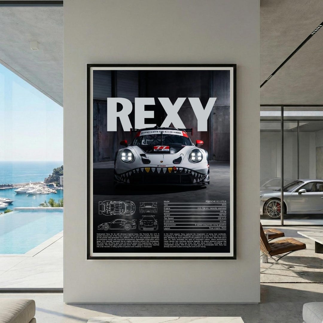 Porsche 911 GT3 R Rexy Skeleton Wall Art Printable Poster | Racing ...
