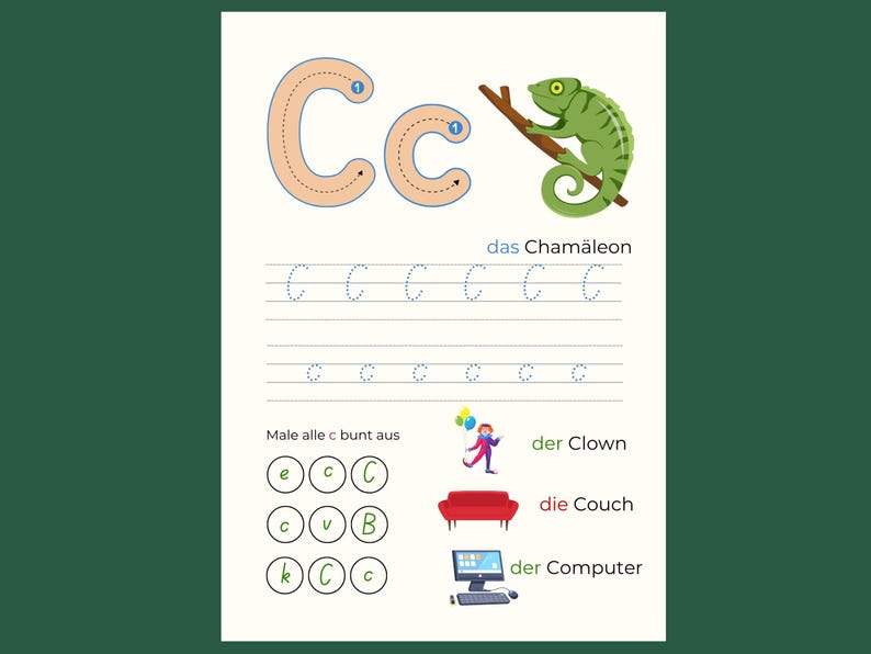 German Alphabet Poster for Kids – A-Z With Animals & Articles (der, Die ...