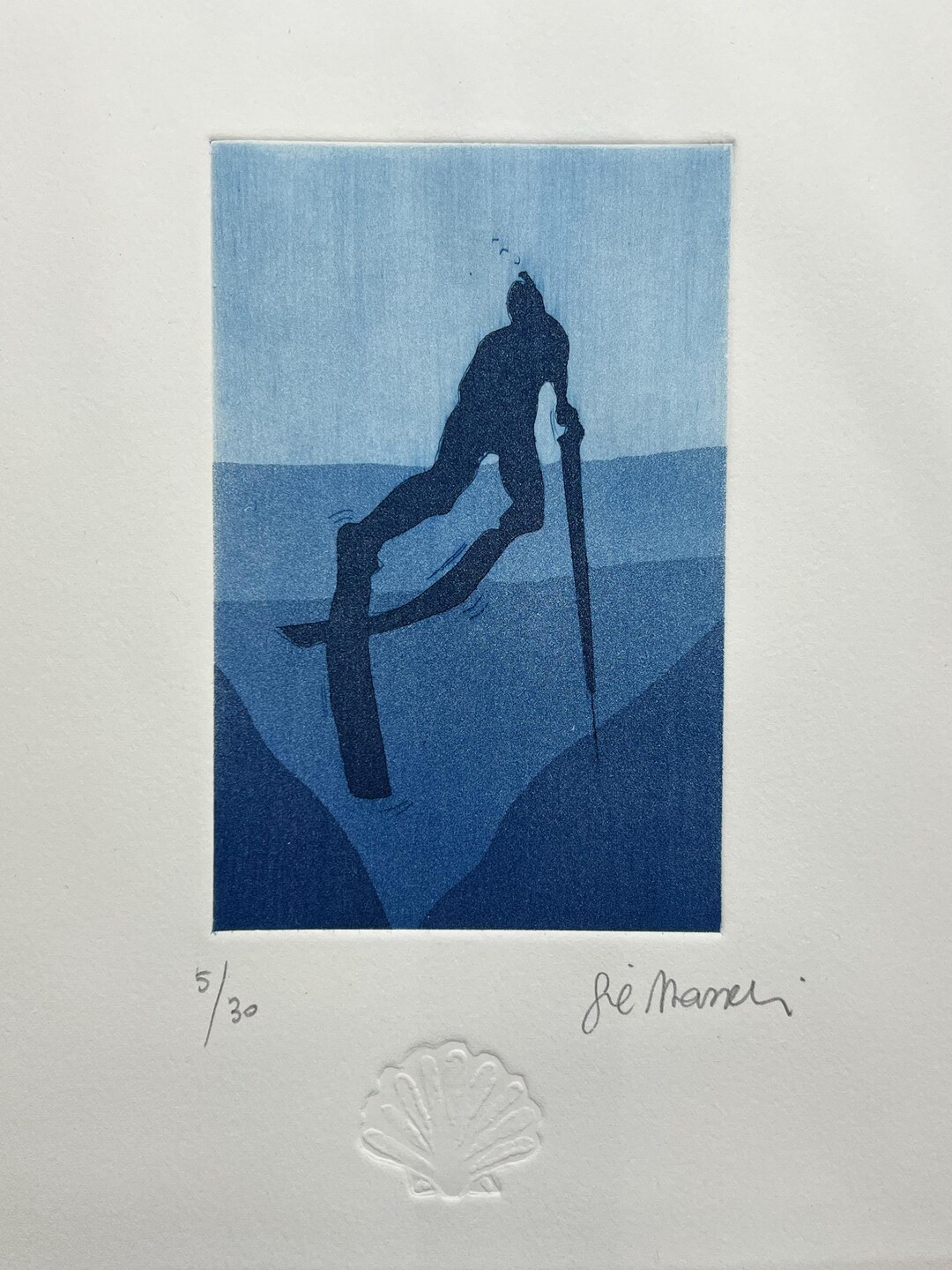 Blue Diver Print Engraving - Marine Wall Artwork. Original Printed Art ...