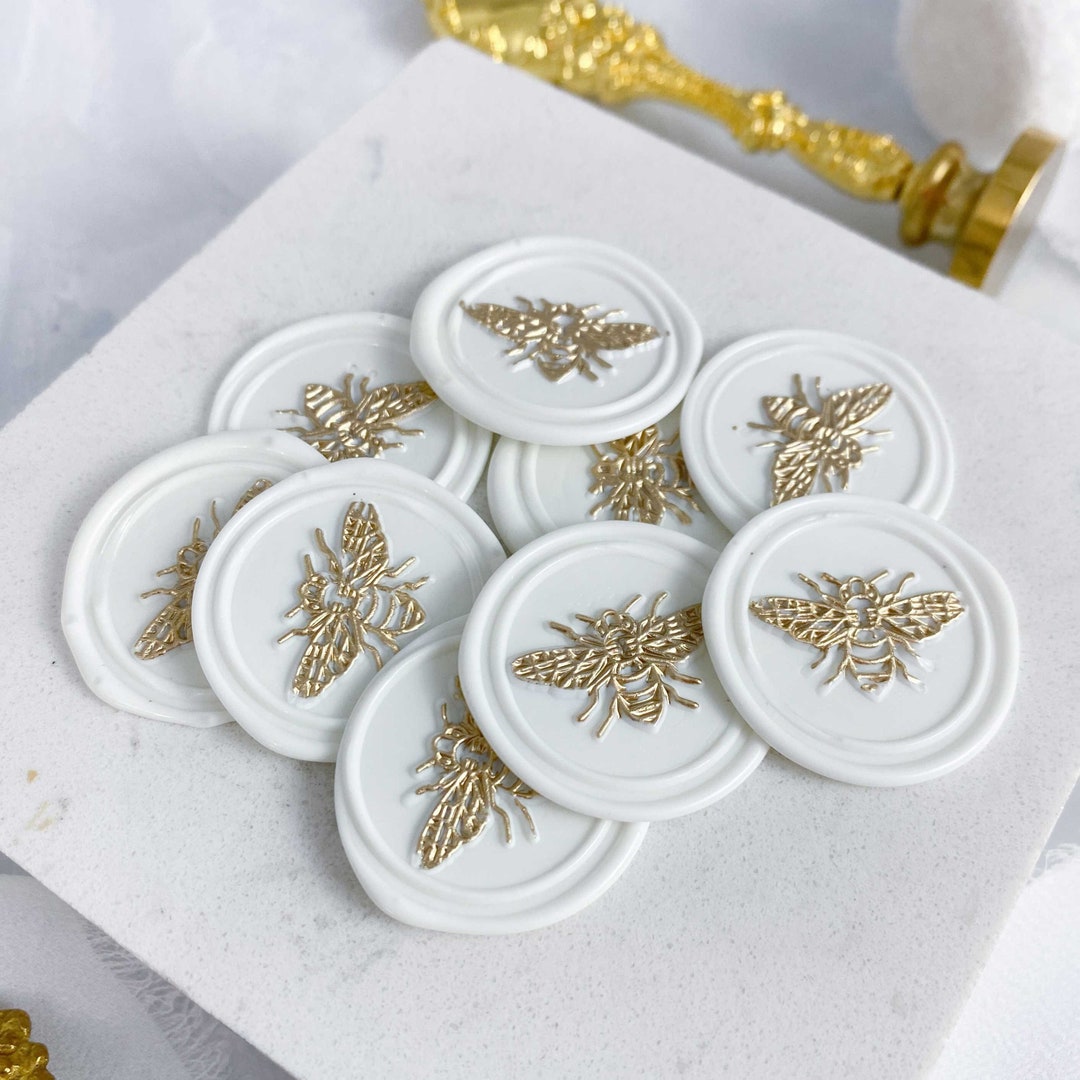 Gilded Bee Wax Seal White With Gold Inking - Pre-made Stick on Wax ...