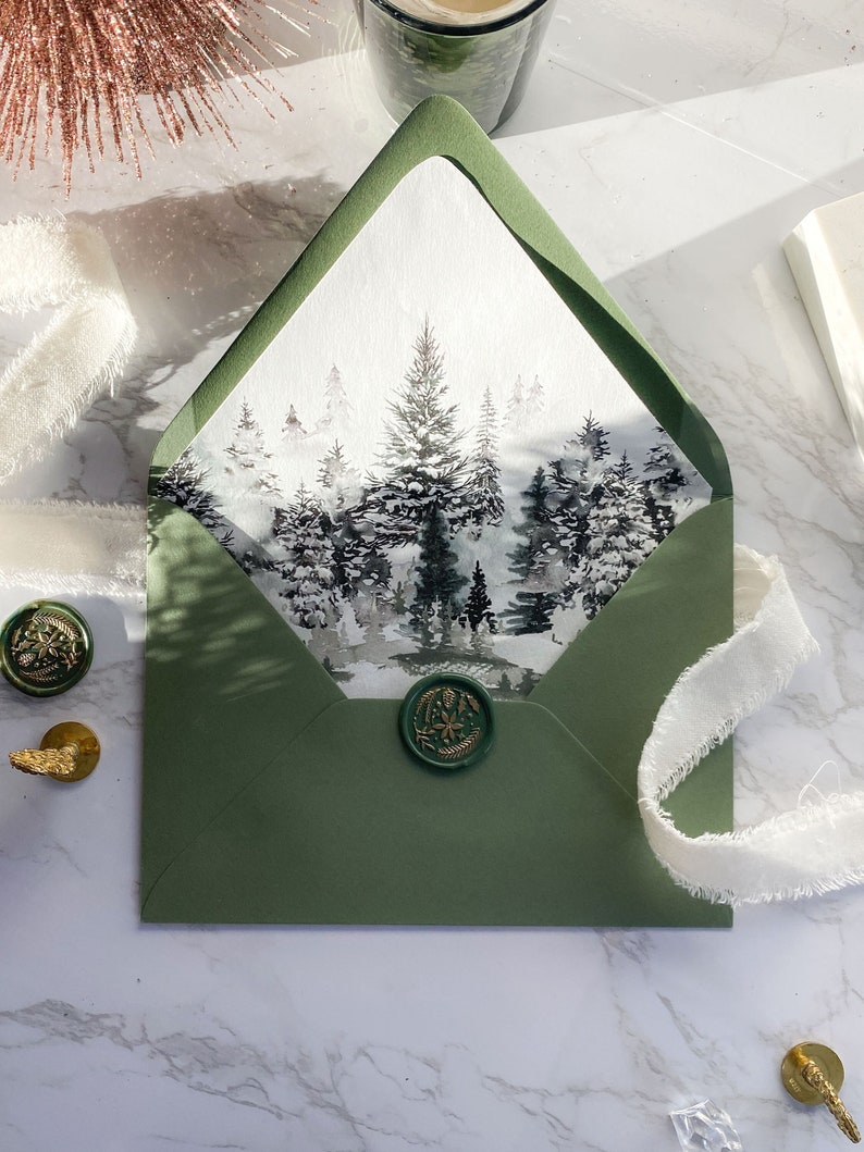 Printable Envelope Liner Snowy Winter Pine Tree Holiday Card - Etsy