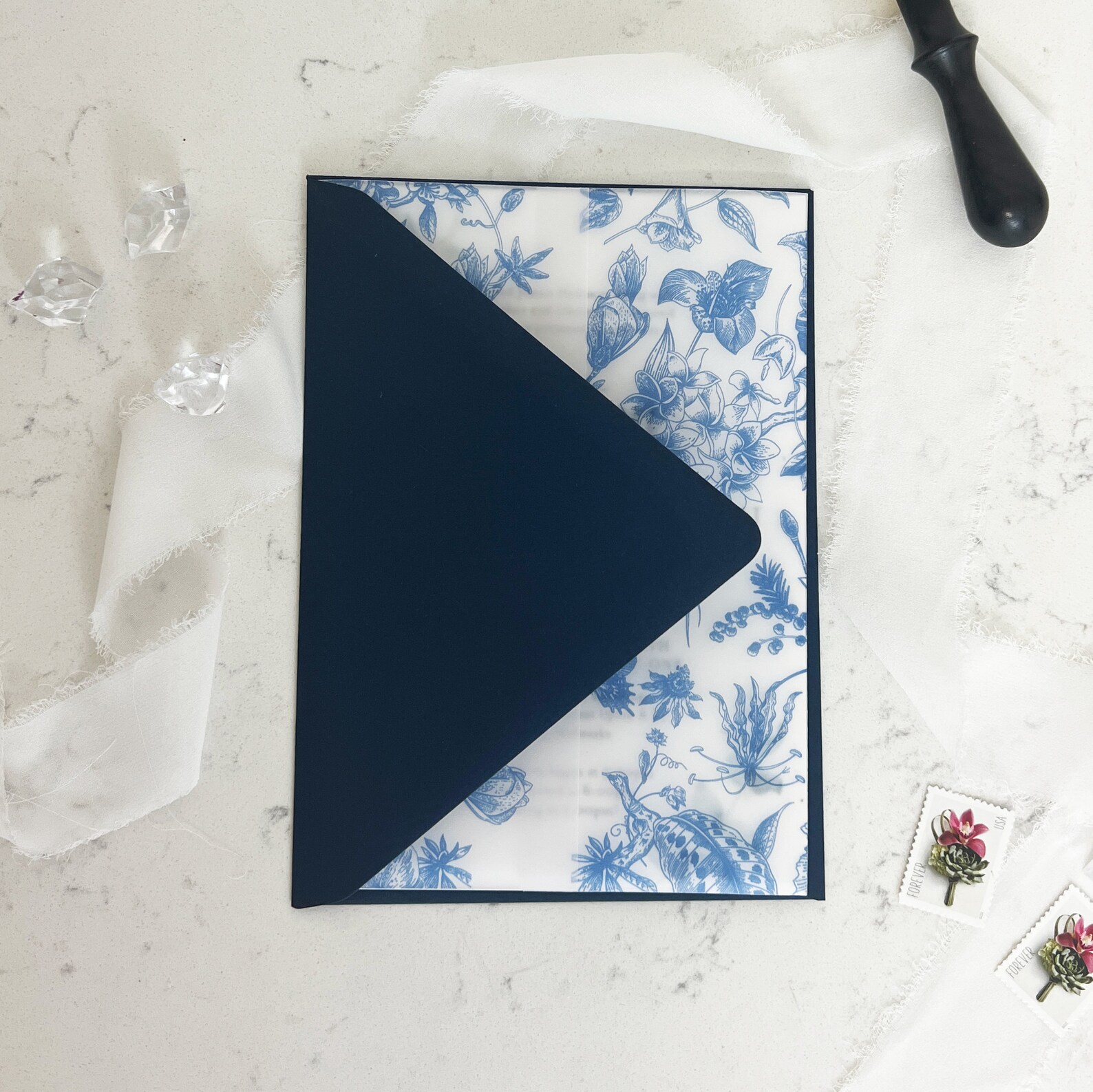 Printable Wedding Vellum Wrap - Classic Blue Toile | DIY 5x7 Invite ...