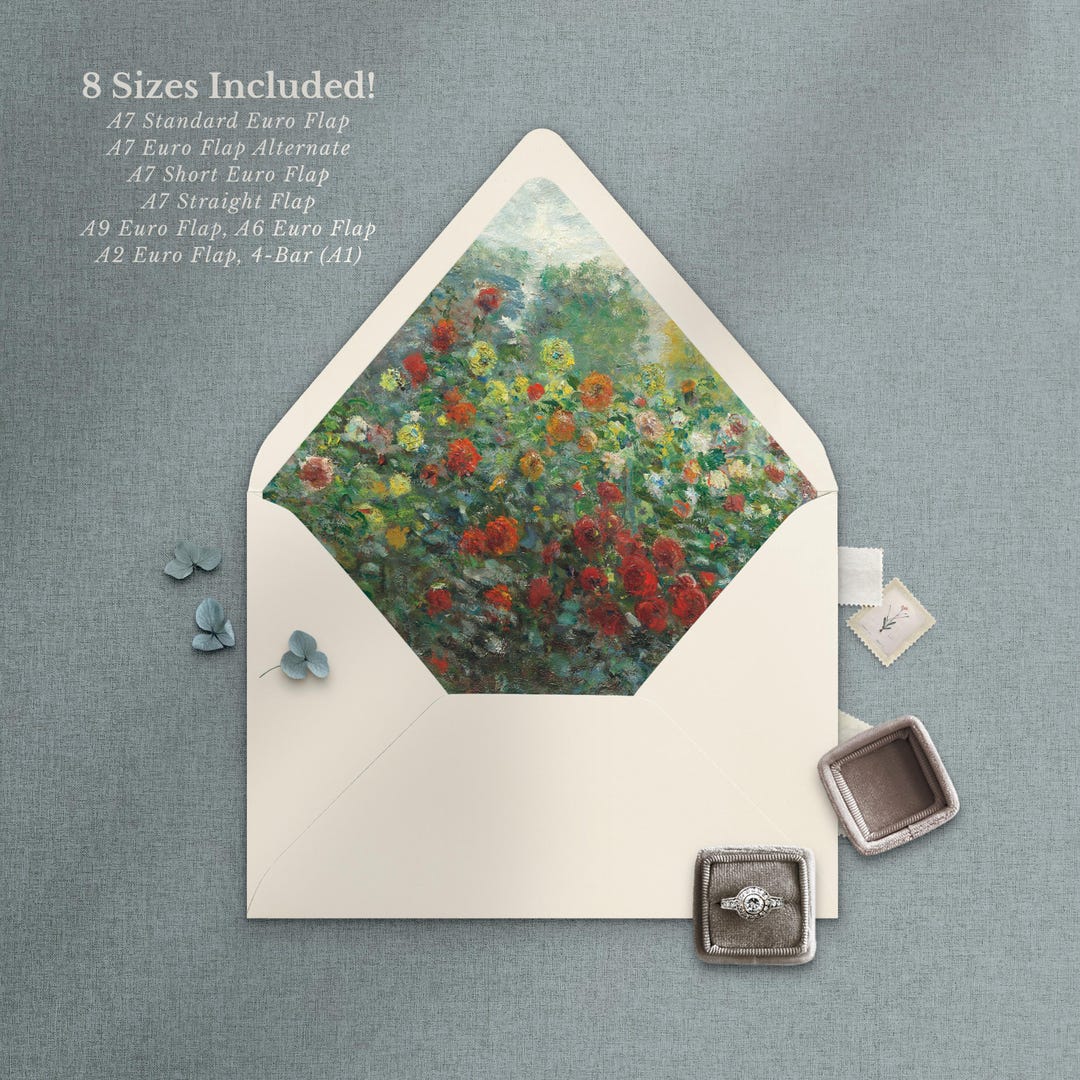 Printable Envelope Liner Template - Red English Garden Monet Painting ...