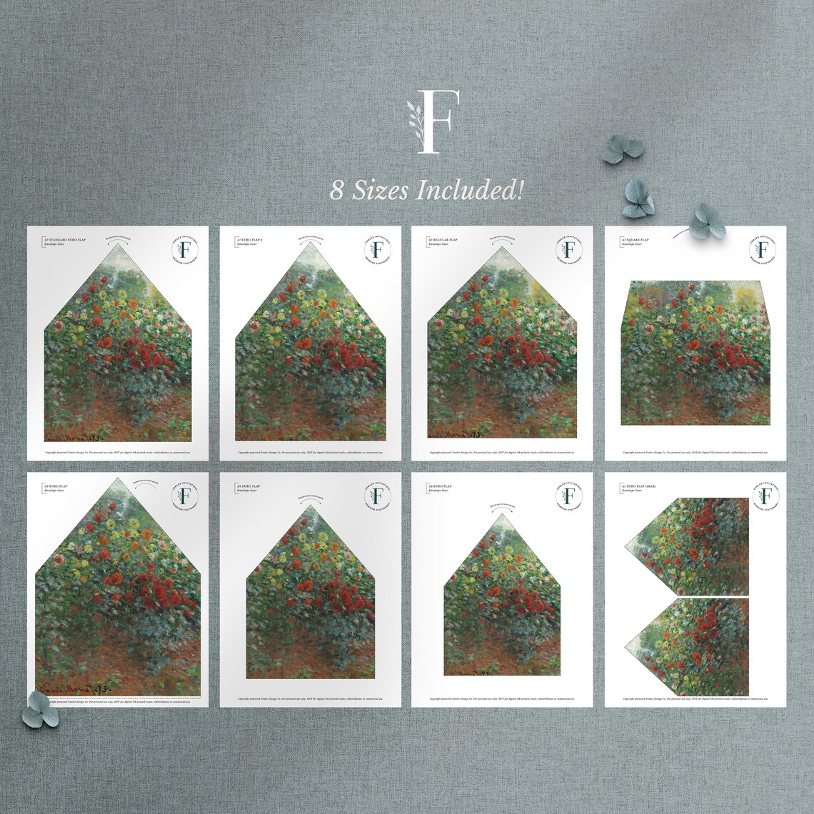 Monet Garden Envelope Liner Template: Wedding Invitation, 8 Sizes ...