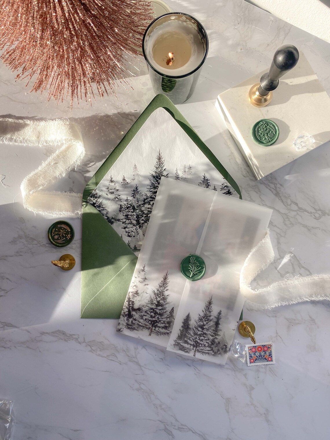 Printable Envelope Liner - Snowy Winter Pine Tree Holiday Card Envelope ...