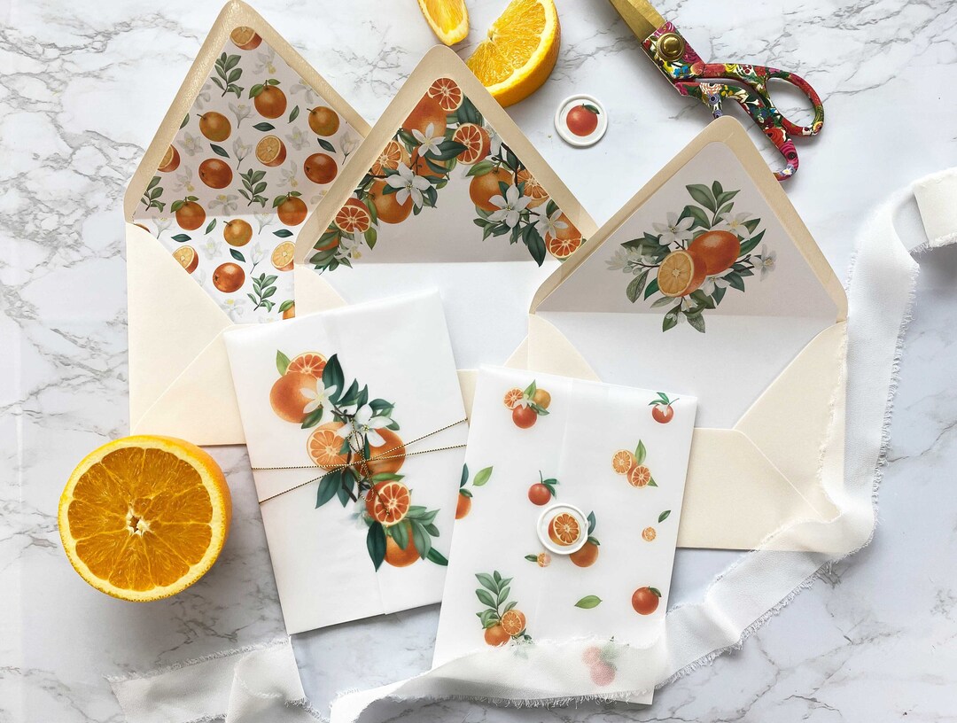 DIY Printable Vellum Wrap and Envelope Liner Template Package: - Orange ...