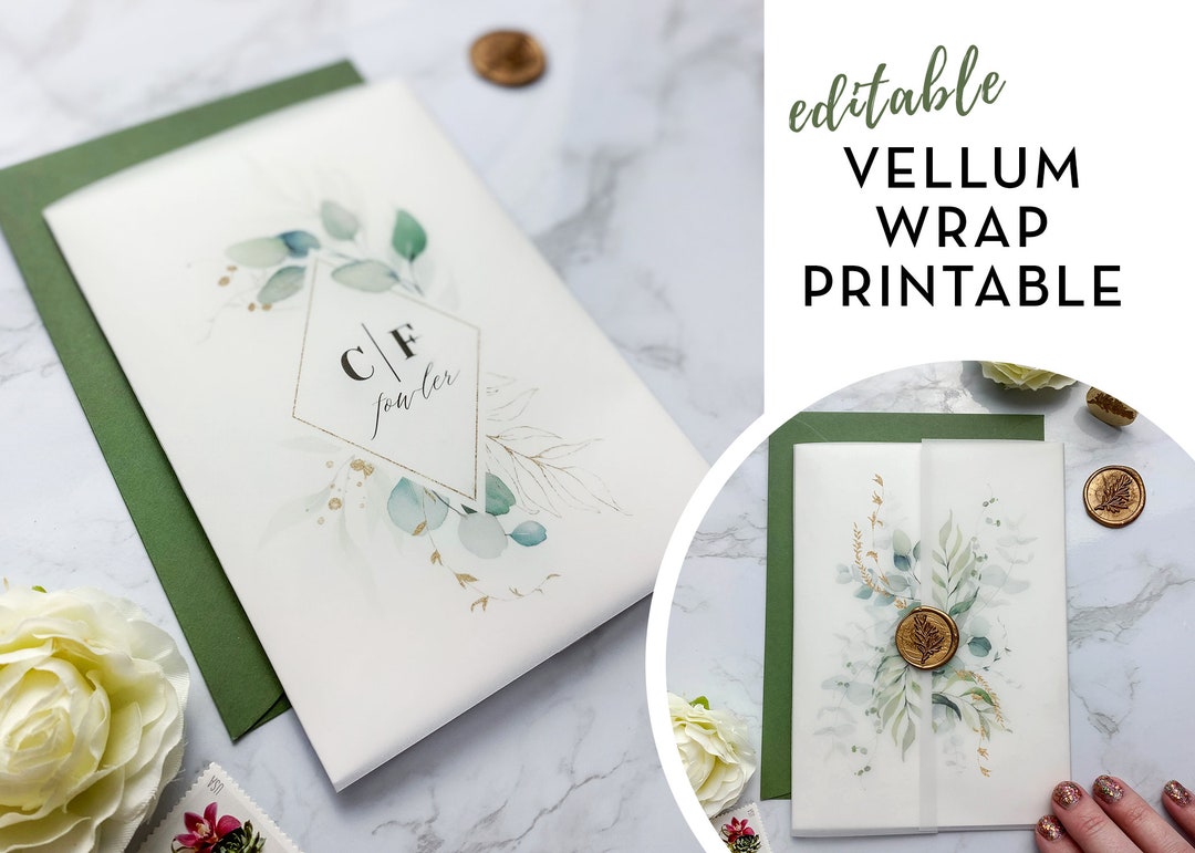 Editable Vellum Wrap Printable Template for 5x7 Wedding Invitations ...