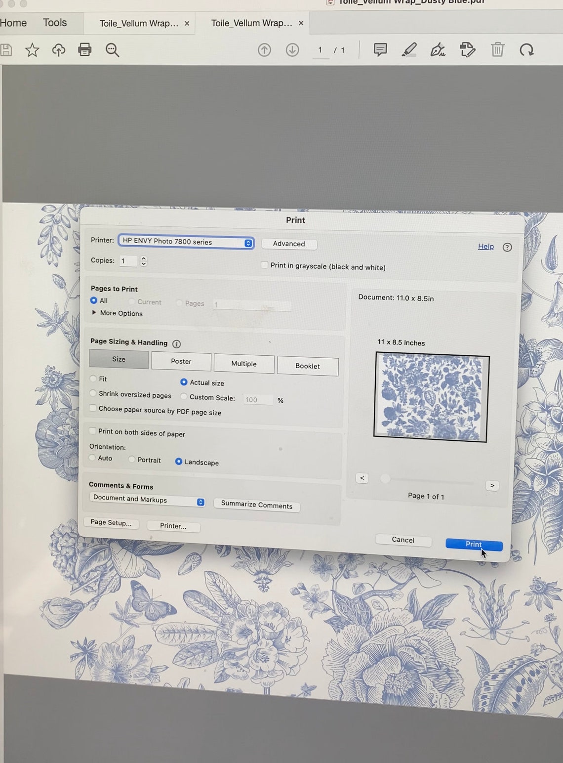 Printable Wedding Vellum Wrap Dusty Blue Toile DIY 5x7 - Etsy