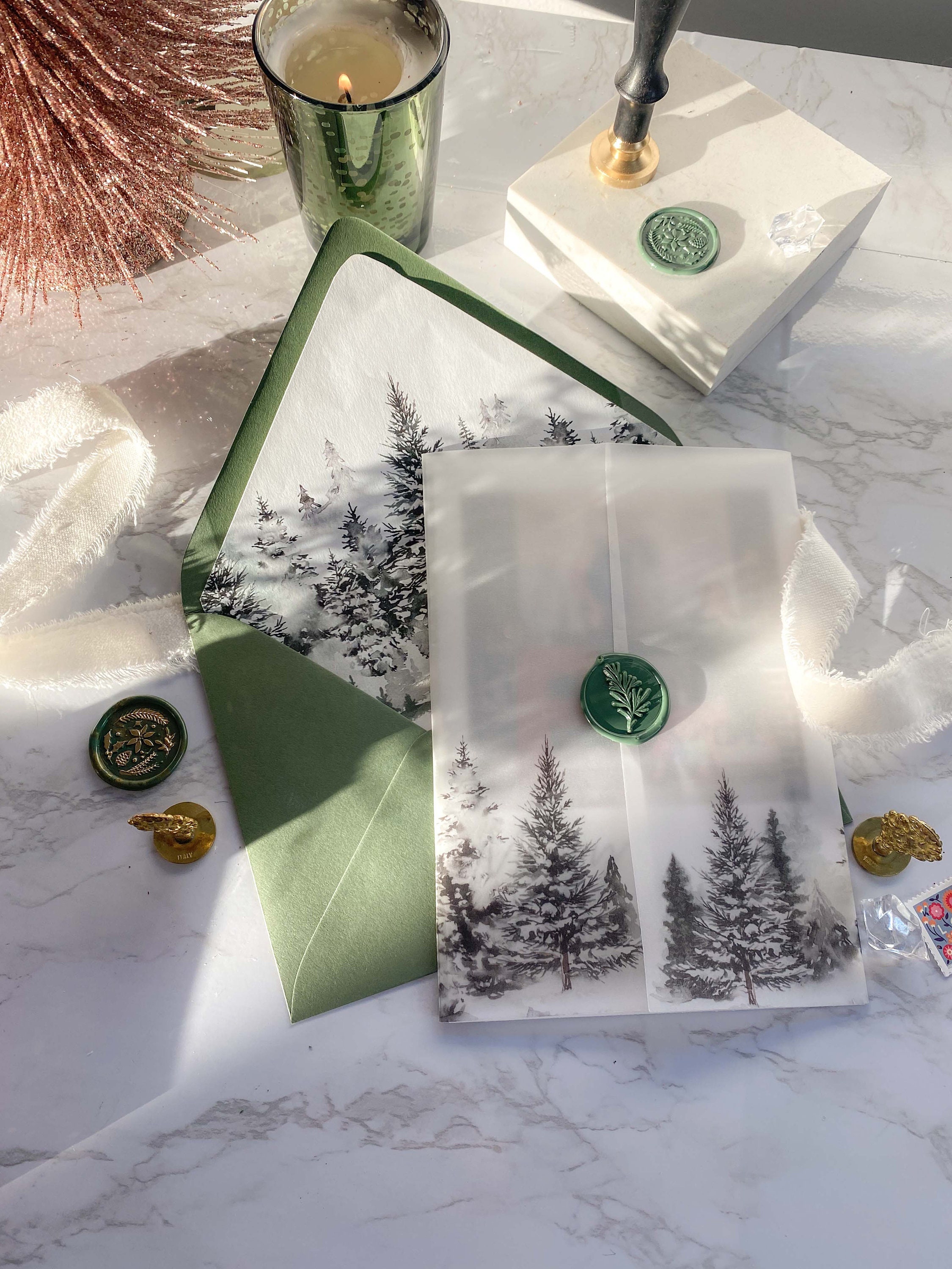 Printable Envelope Liner - Snowy Winter Pine Tree Holiday Card Envelope ...