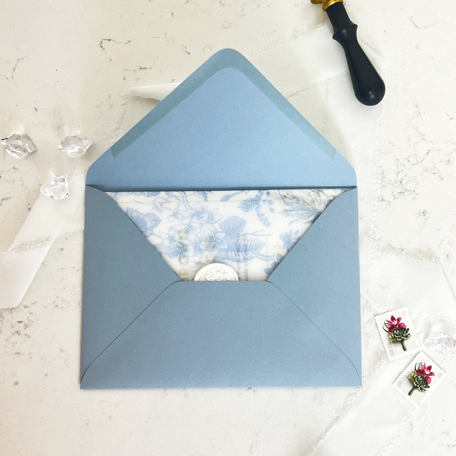 Printable Wedding Vellum Wrap - Dusty Blue Toile | DIY 5x7 Invite ...