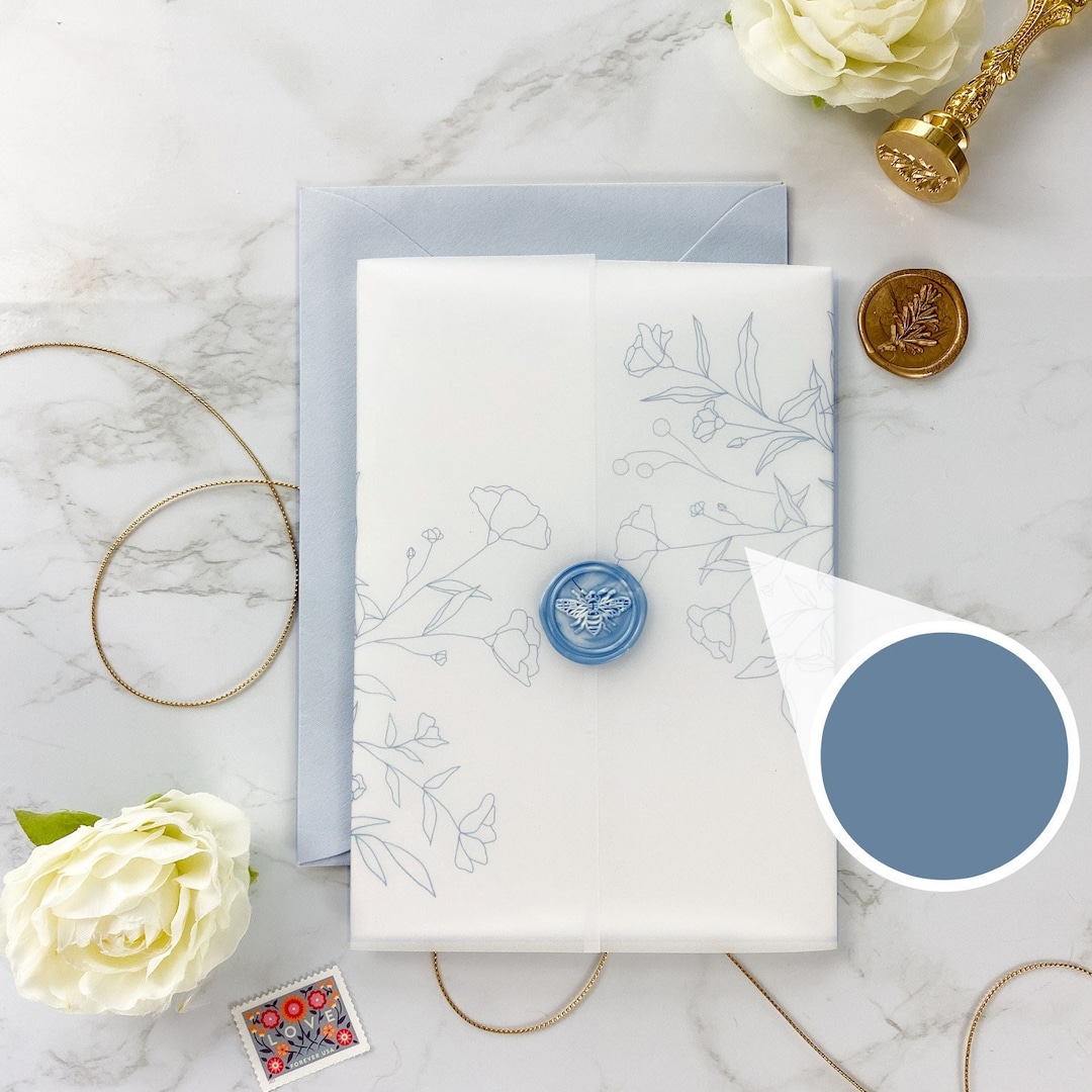 Dusty Blue Printable Wedding Vellum Wrap - Dusty Blue Line Drawn ...