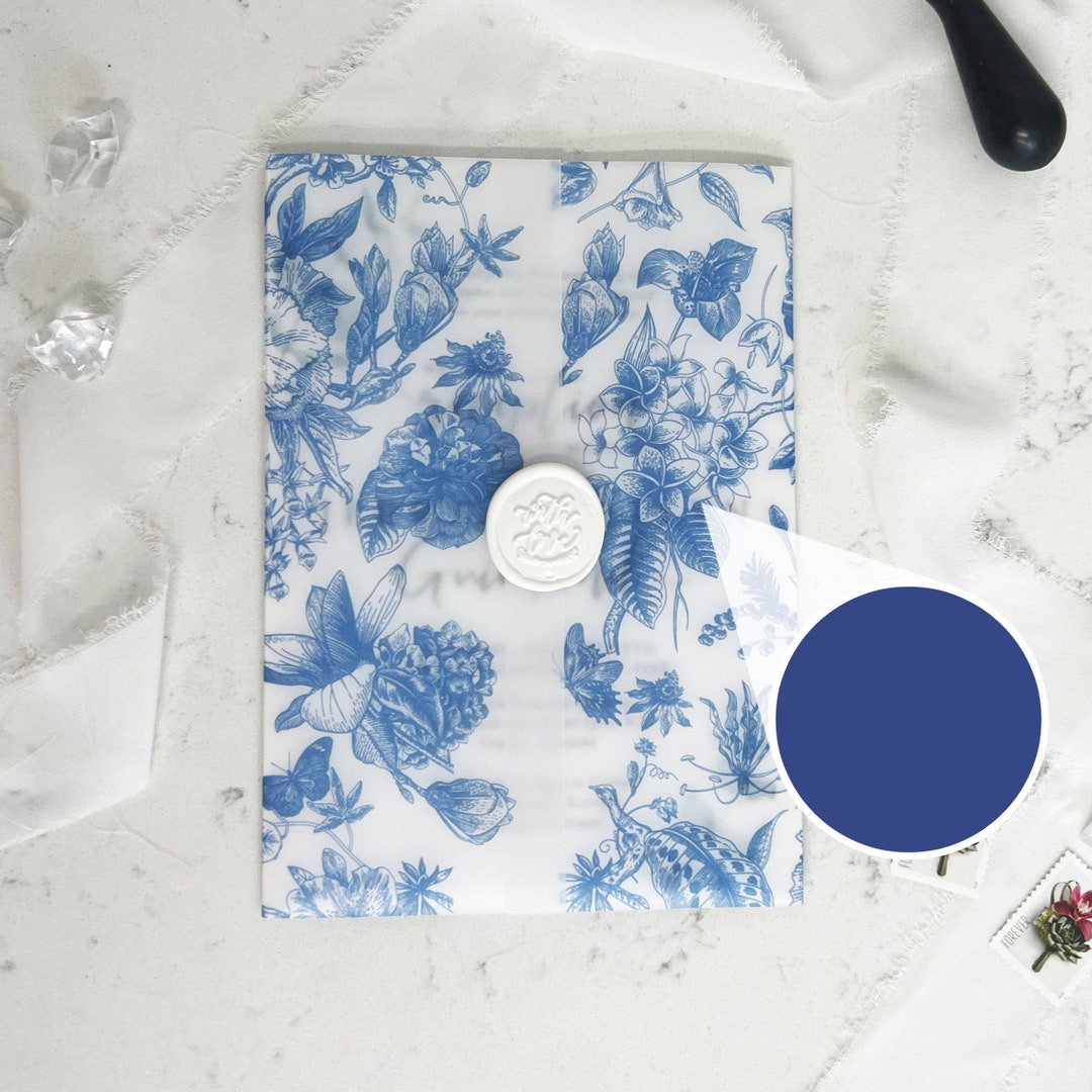Printable Wedding Vellum Wrap - Classic Blue Toile | DIY 5x7 Invite ...