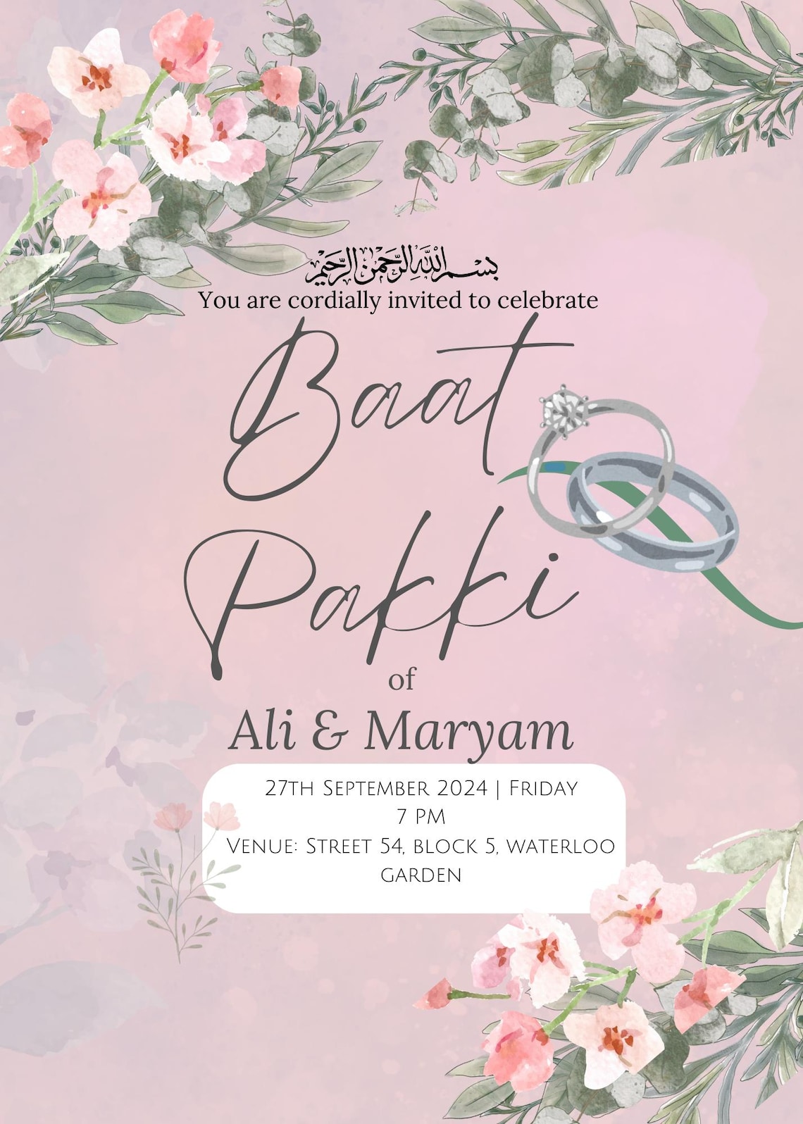 Editable Baat Pakki Invitation | Pakistani Engagement Invitation ...