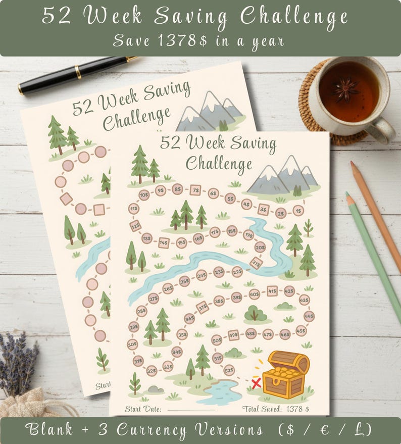 52 Week Saving Challenge Printable | 2026 Savings Challenge | Save 1378 ...