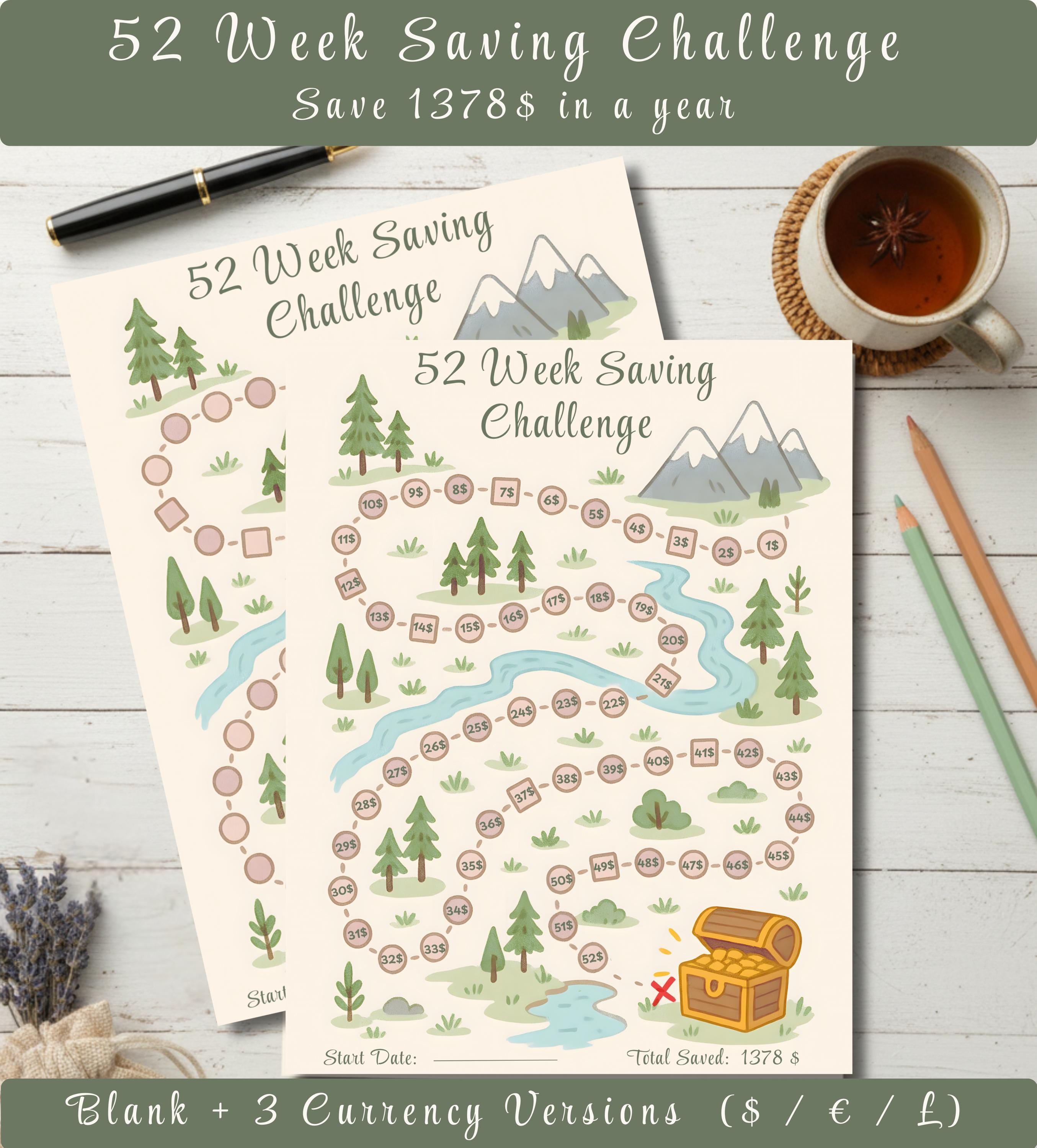 52 Week Saving Challenge Printable | 2026 Savings Challenge | Save 1378 ...