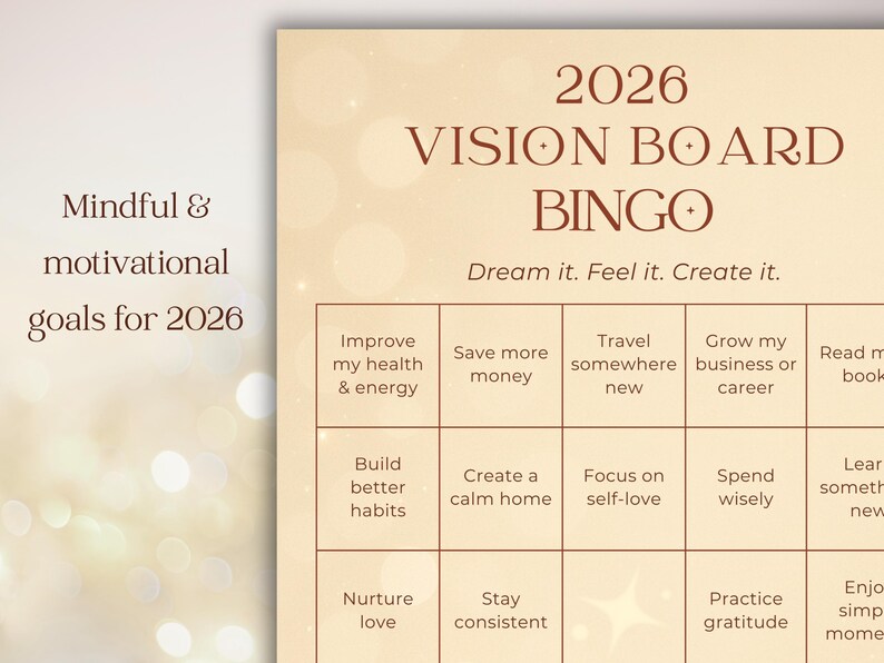 Vision Board Bingo 2026 – Printable New Year Bingo Card | New Year ...