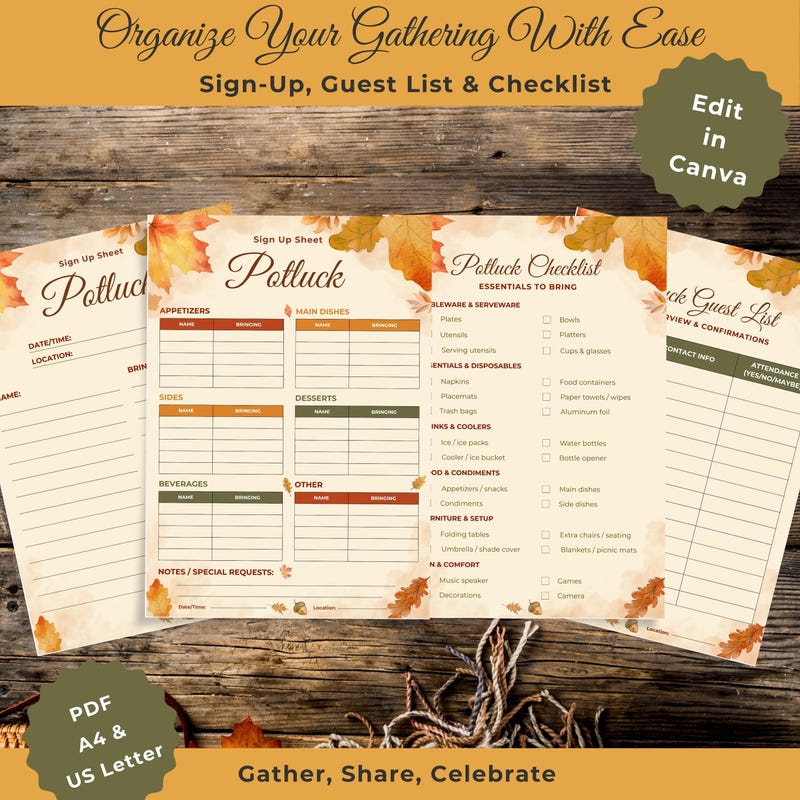 Fall Potluck Sign up Sheets - Etsy