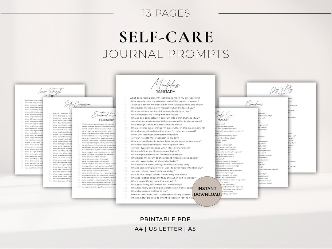 365 Journal Prompts Bundle Printable Journal Prompts Self Care Beginner ...