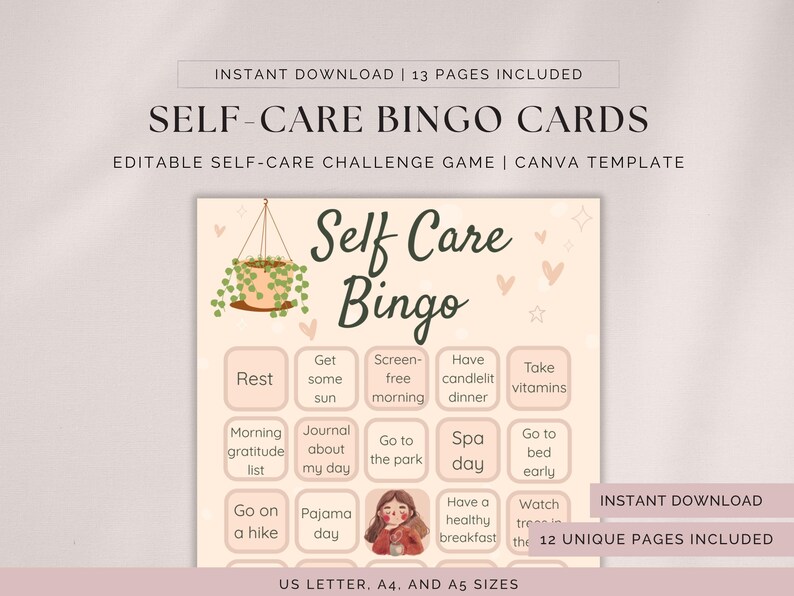 Printable Self-care Bingo Cards Mindfulness Bingo Game for Wellness ...