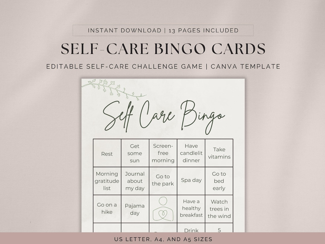 Printable Self-care Bingo Cards Mindfulness Bingo Game for Wellness ...