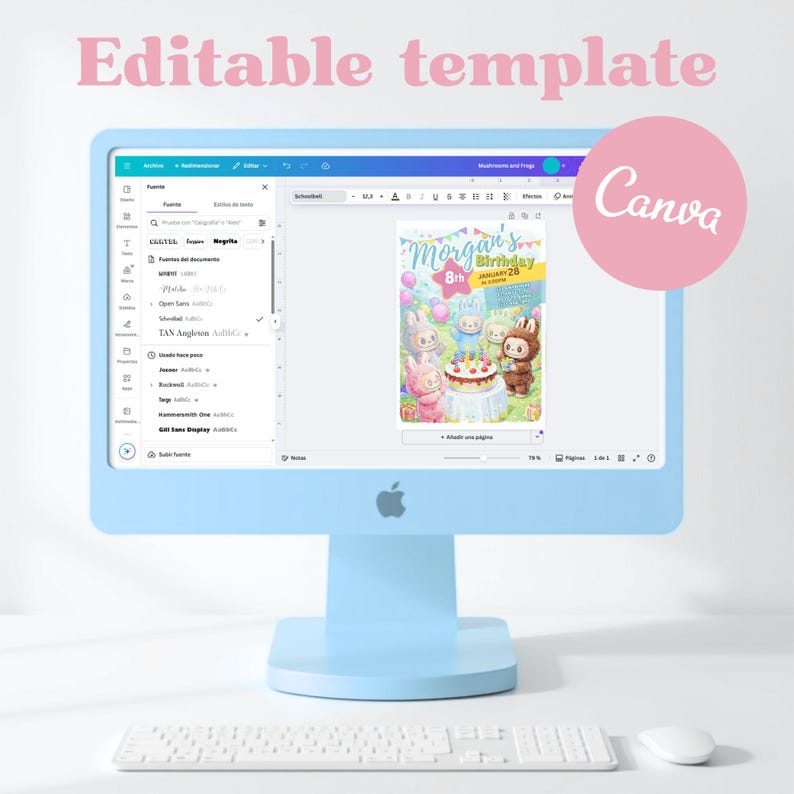 Labubu Birthday Invitation for Kids, Editable Canva Template, Printable ...