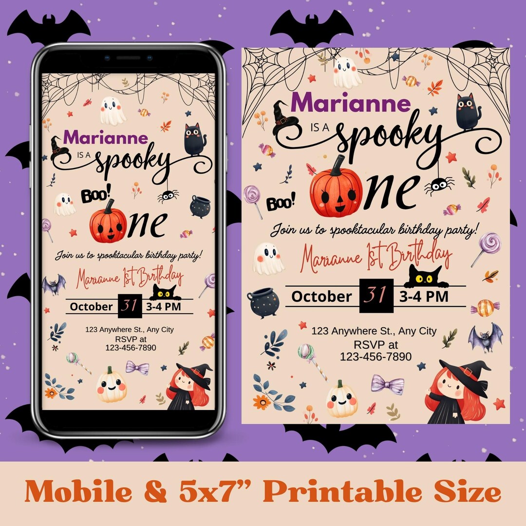 Spooky One Birthday Invitation: Halloween Party, Editable Template ...