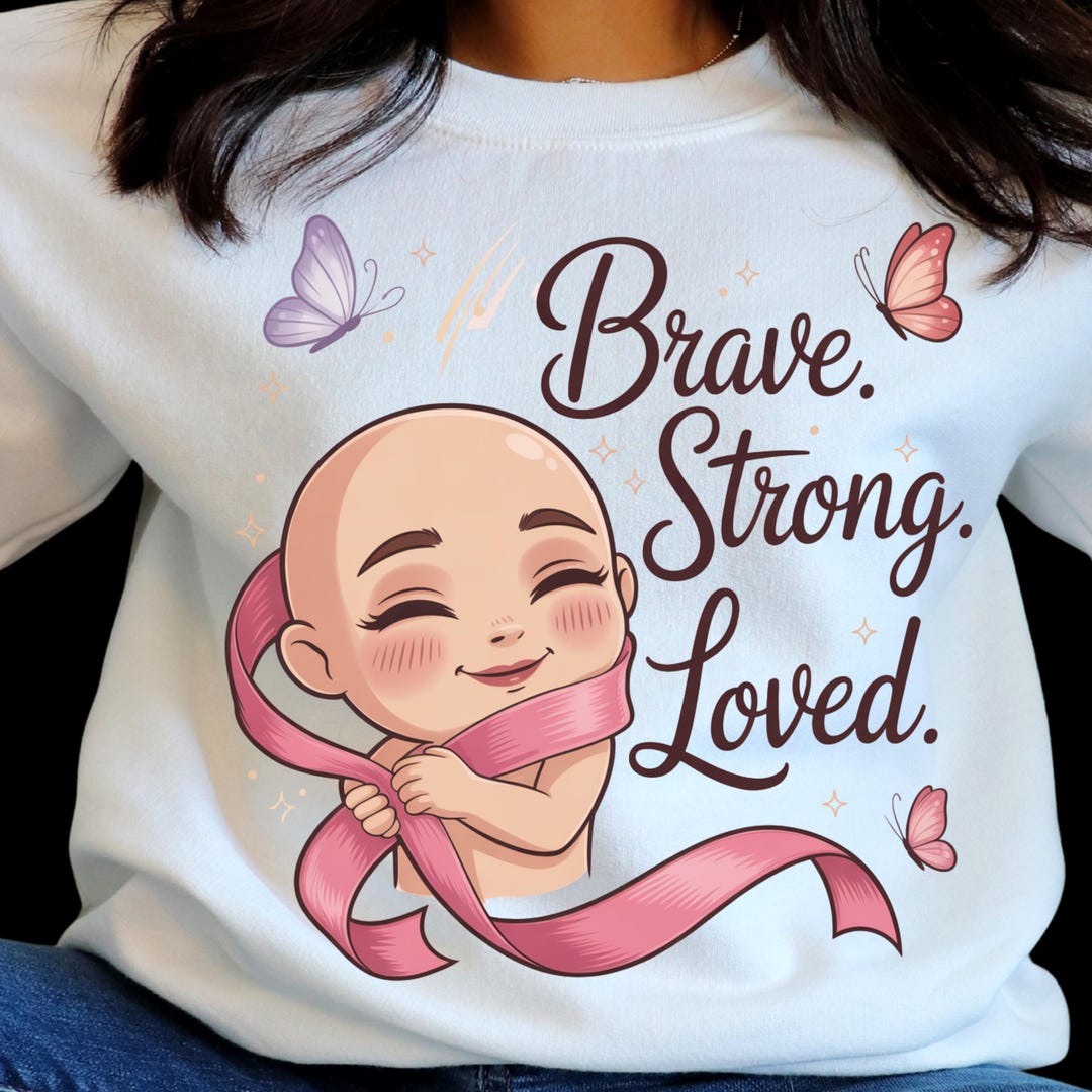 Chibi Girl Hugging Pink Ribbon PNG – Brave Strong Loved, Breast Cancer ...
