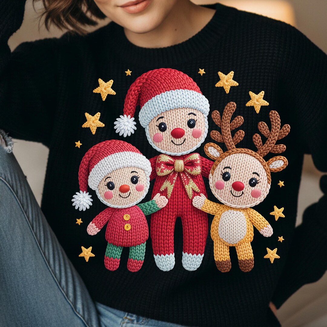 Cozy Centered Knitted Holiday Characters Illustration in Christmas ...