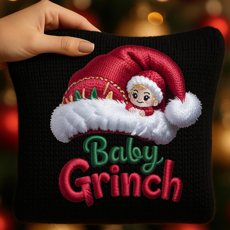 Baby Grinch Luxury Embroidery PNG, Christmas Santa Hat, Holiday Digital ...
